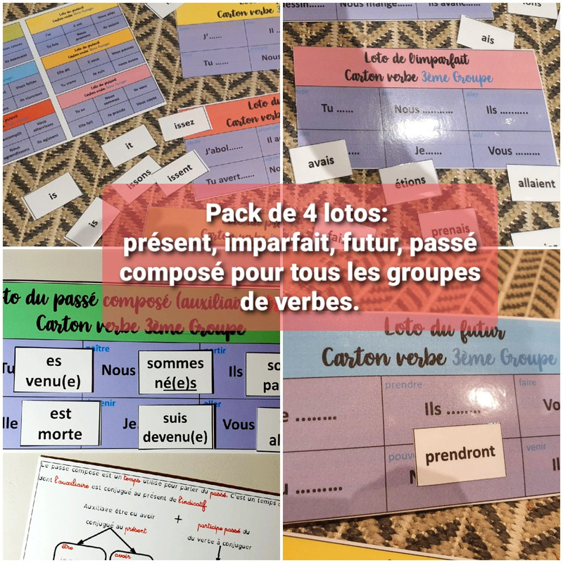 Pack de 4 lotos de conjugaison - Jeux Montéssori